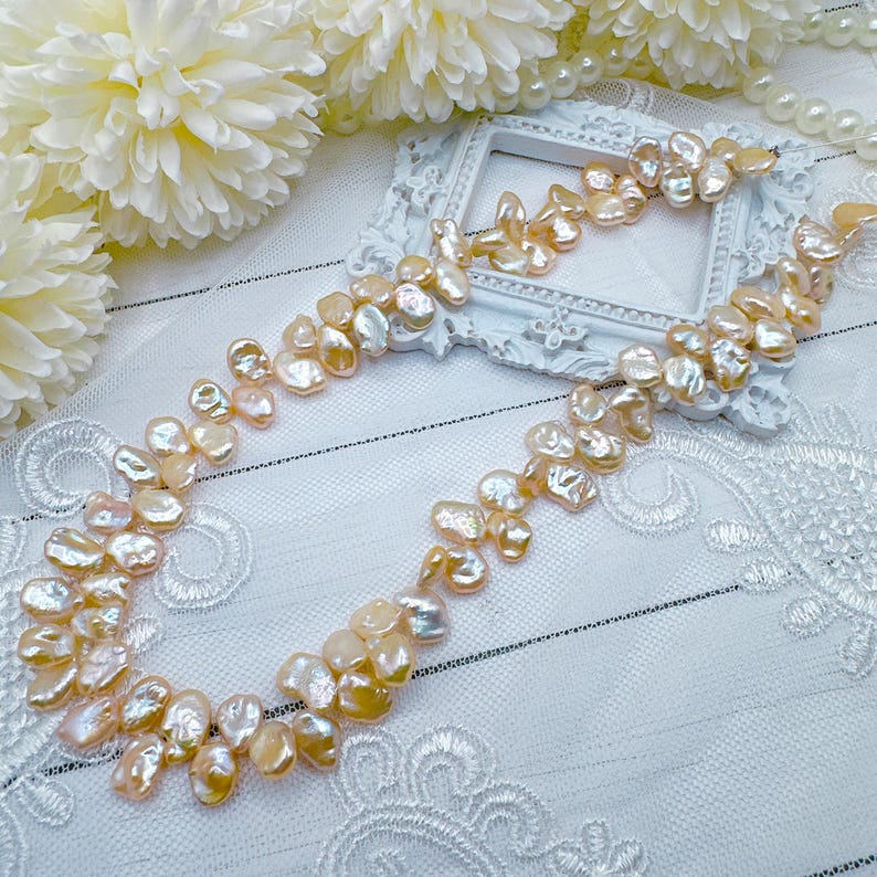 7-9mm High Luster Keshi Petal Pearls – Natural Peach & Pink Freshwater ...