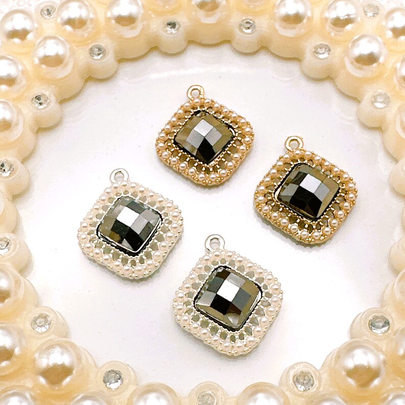 2pcs Gold/silver Square Diamond Shape Acrylic Rhinestone & Pearls With ...