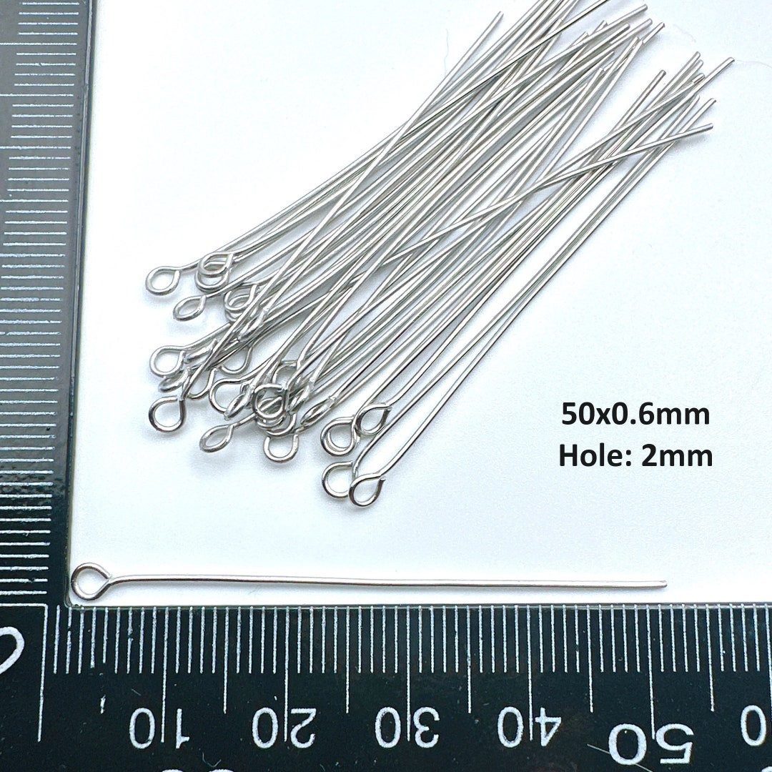 50/100 Pcs Stainless Steel Eye Pins 50x0.6mm Hole: 2mm Jewelry Making ...