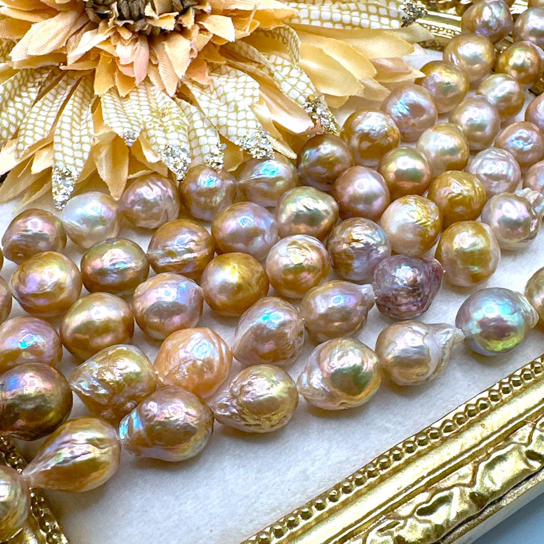 10–12mm Natural Baroque Freshwater Pearl Strand – Metallic Gold ...