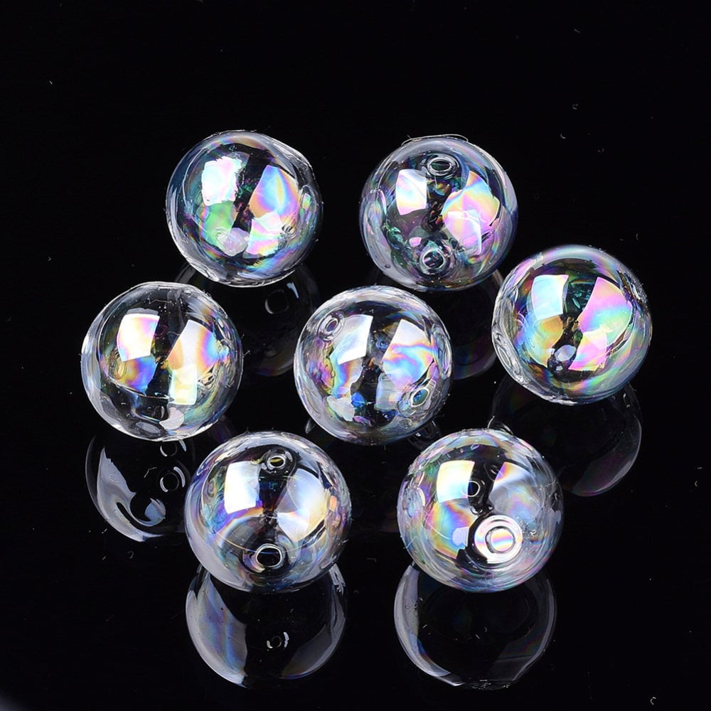 5/10/20pcs Blown Hollowed Round Glass Balls, 12/14/16/18/20mm AB Color ...