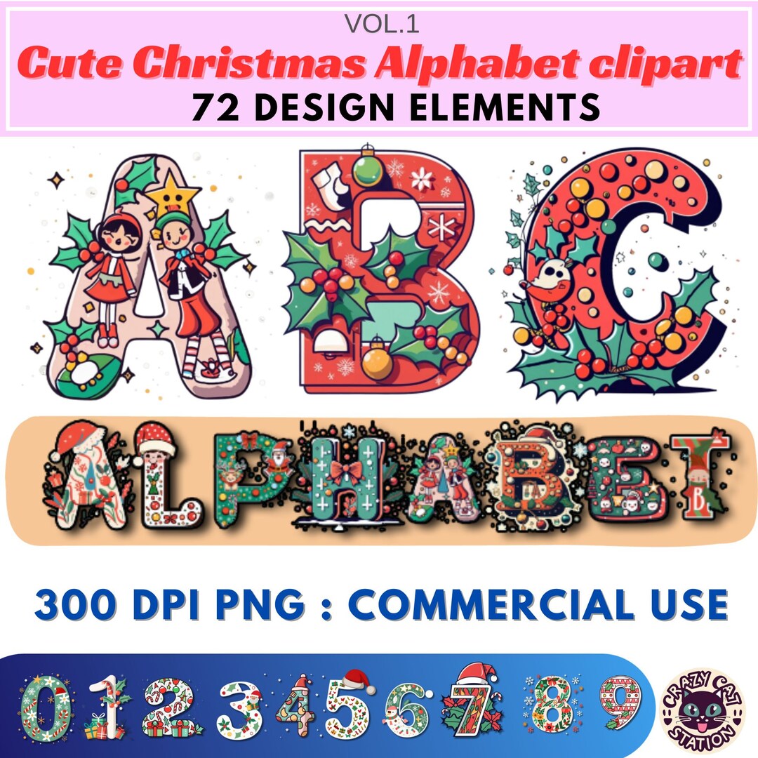 Cute Christmas Alphabet Clipart 72 PNG Format, Xmas Clipart Bundle ...