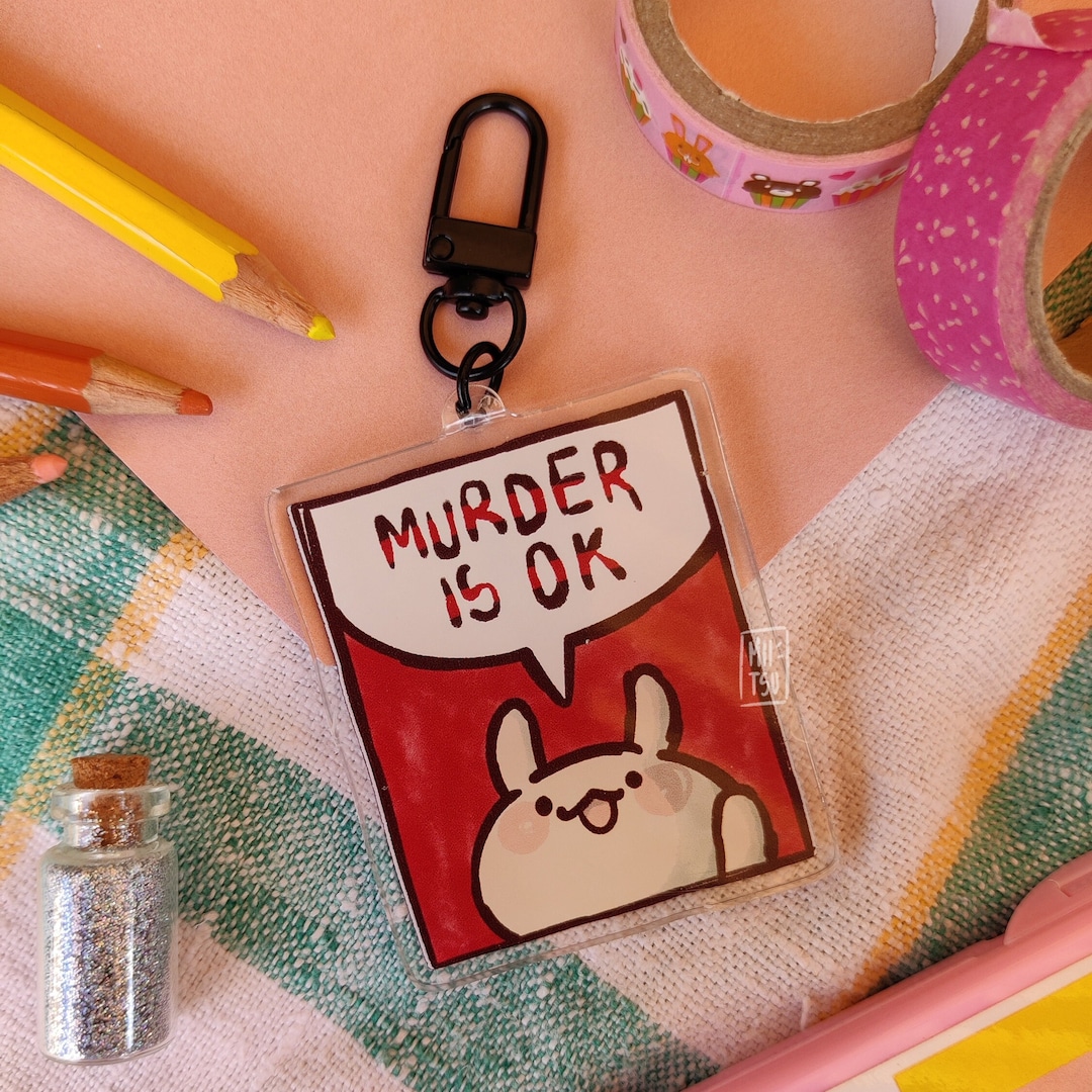 Questionable Bunny Acrylic Keychain - Cute Acrylic Double Sided ...