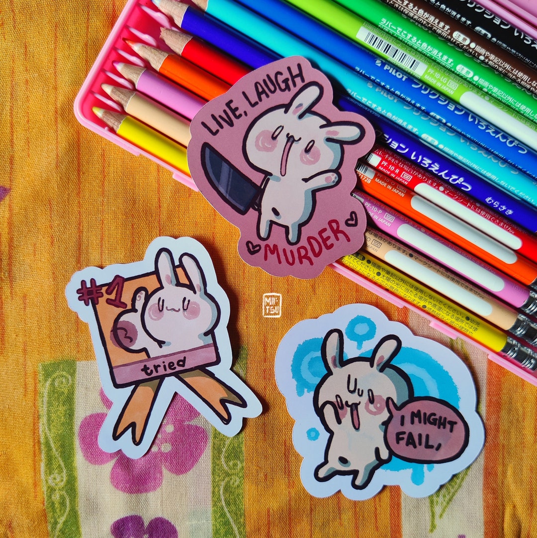 Delulu Stickers Set - Set of 3 Cute Kawaii Bunny Stickers, Gift Idea ...