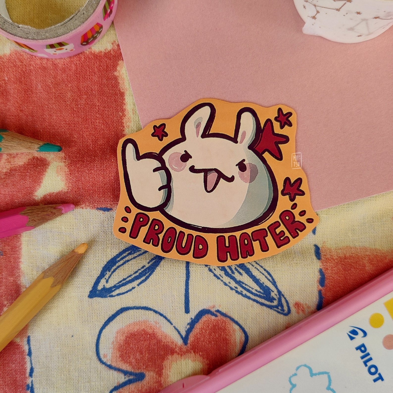 Proud Hater Bunny Sticker - Handmade Cute Kawaii Glossy Funny Sticker ...