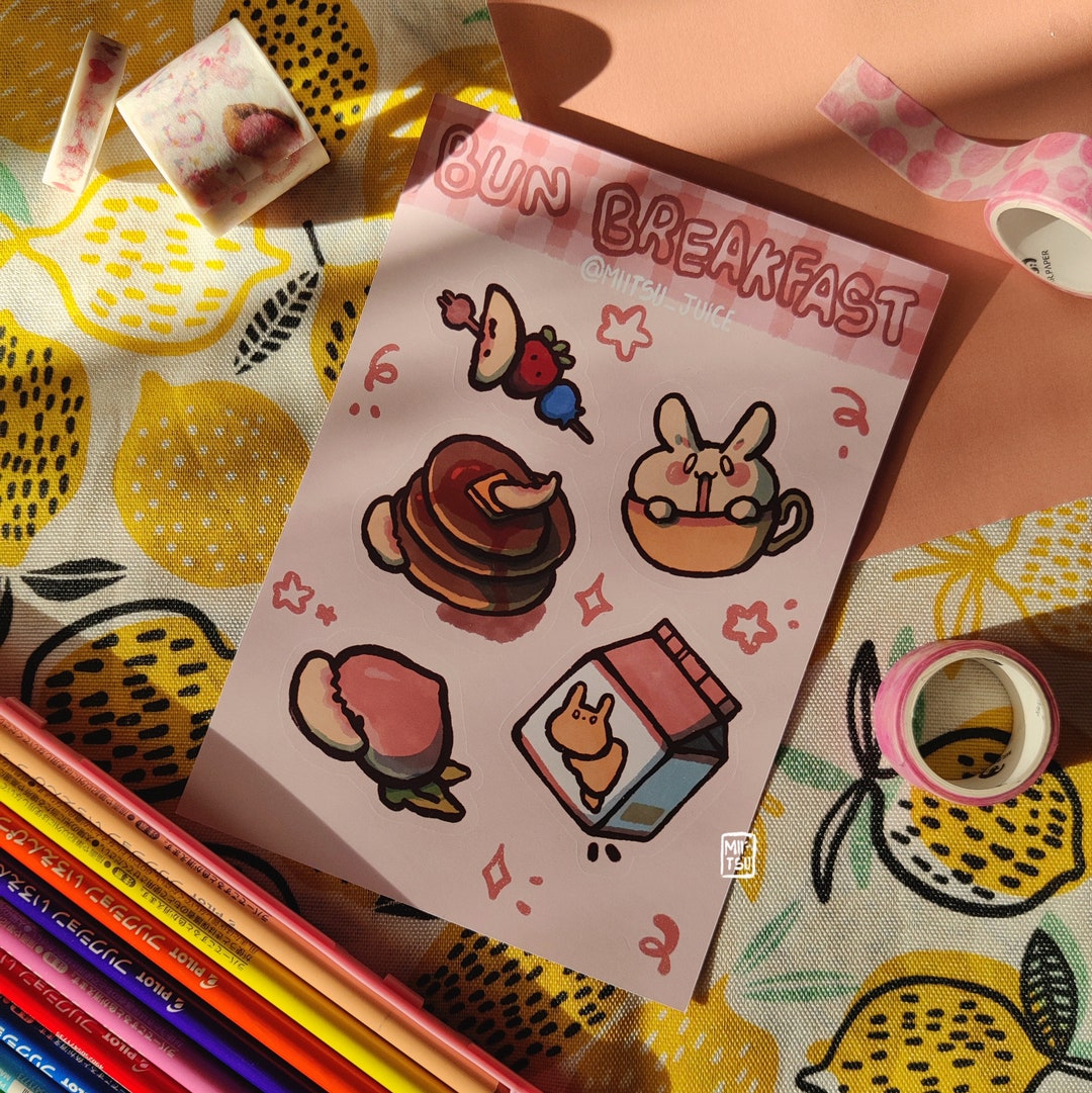 Bun Breakfast Stickers Sheet - Cute Bunny Sticker Sheet, Kawaii Bunny ...
