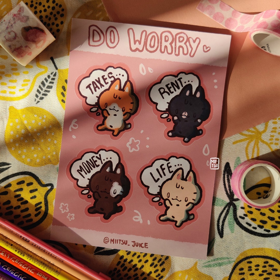 Do Worry Cats Stickers Sheet - Cute Cat Sticker Sheet, Kawaii Cats ...