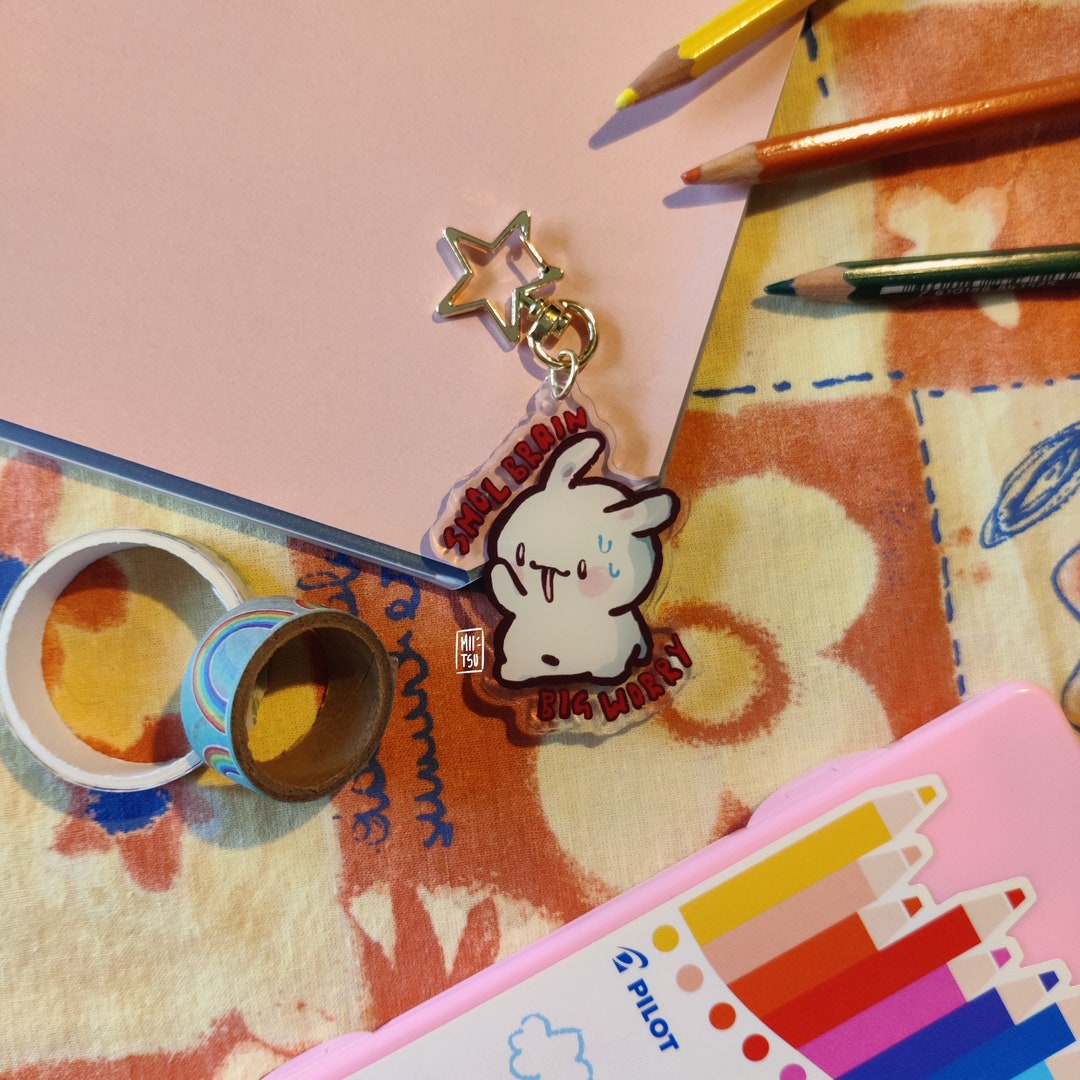 Smol Brain Big Worry Acrylic Keychain - Cute Kawaii Double Sided ...