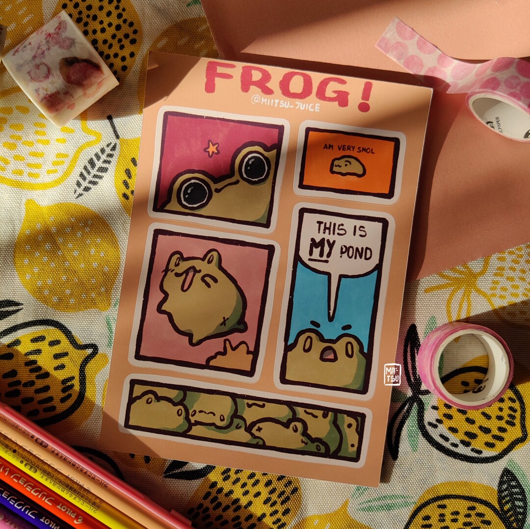 Frogs!! Stickers Sheet - Cute Frogs Sticker Sheet, Kawaii Frog Stickers ...