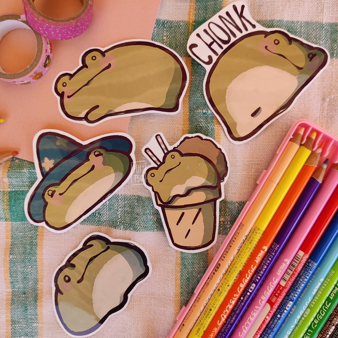 Froggies Stickers Set - Handmade Cute Kawaii Set of Four Glossy Frog ...