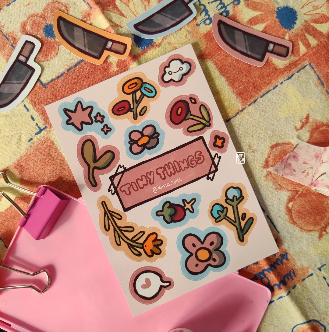 Tiny Things Stickers Sheet - Cute Flowers Sticker Sheet, Kawaii Silly ...