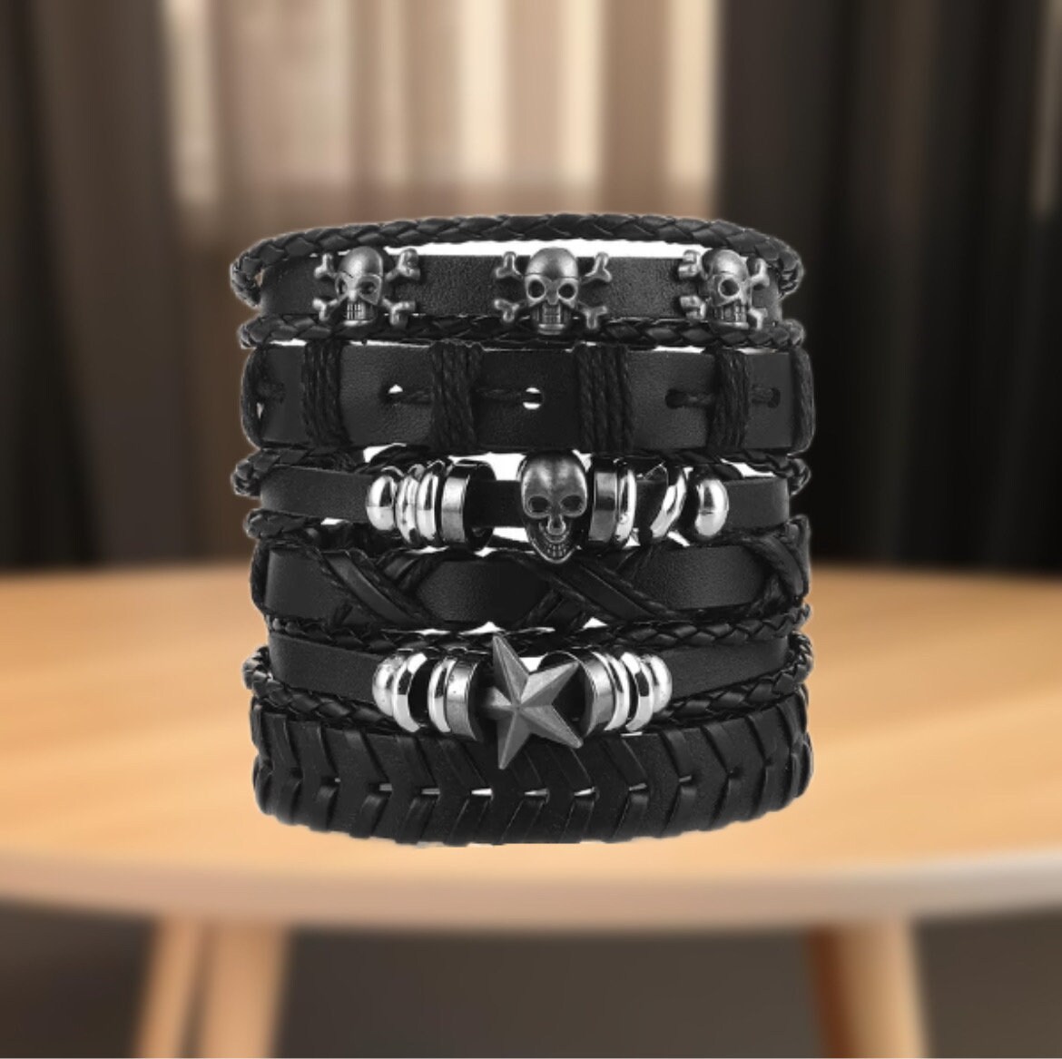 Spiked Leather Bracelet Set 5 Black Wristbands for Men and Women Punk ...
