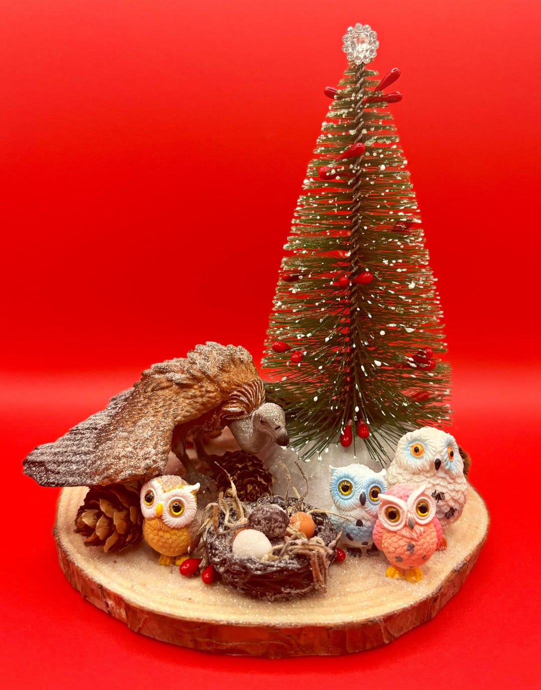 Miniature Christmas Wildlife Vulture and Owls Vignette, Christmas ...