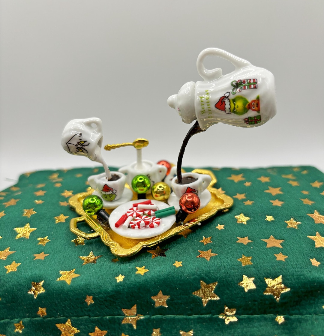 Christmas Miniature Grinch Theme Magic Pouring Tea Set, Dollhouse ...