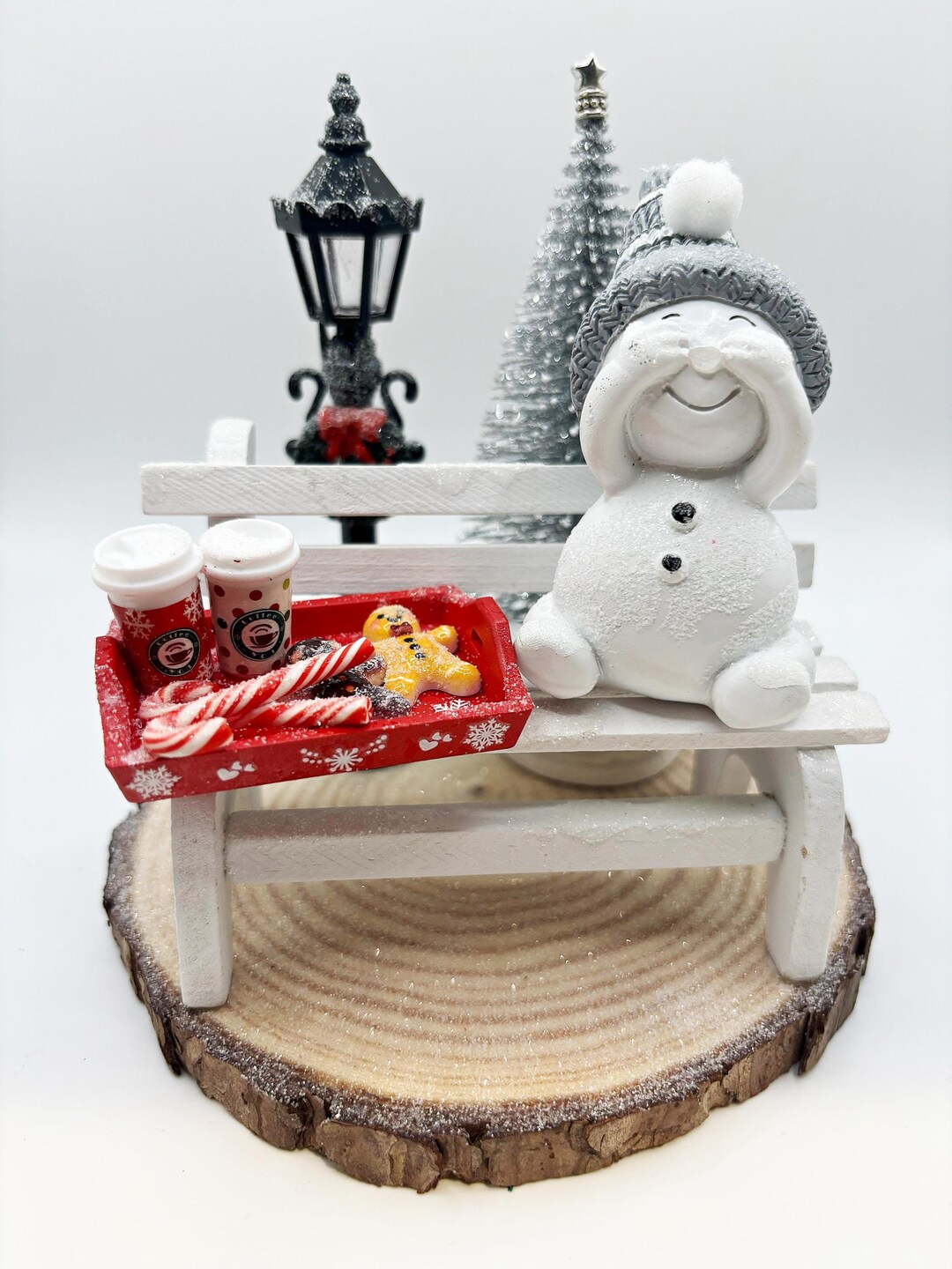 Miniature Christmas Snowman on Bench Vignette, Dollhouse Christmas ...