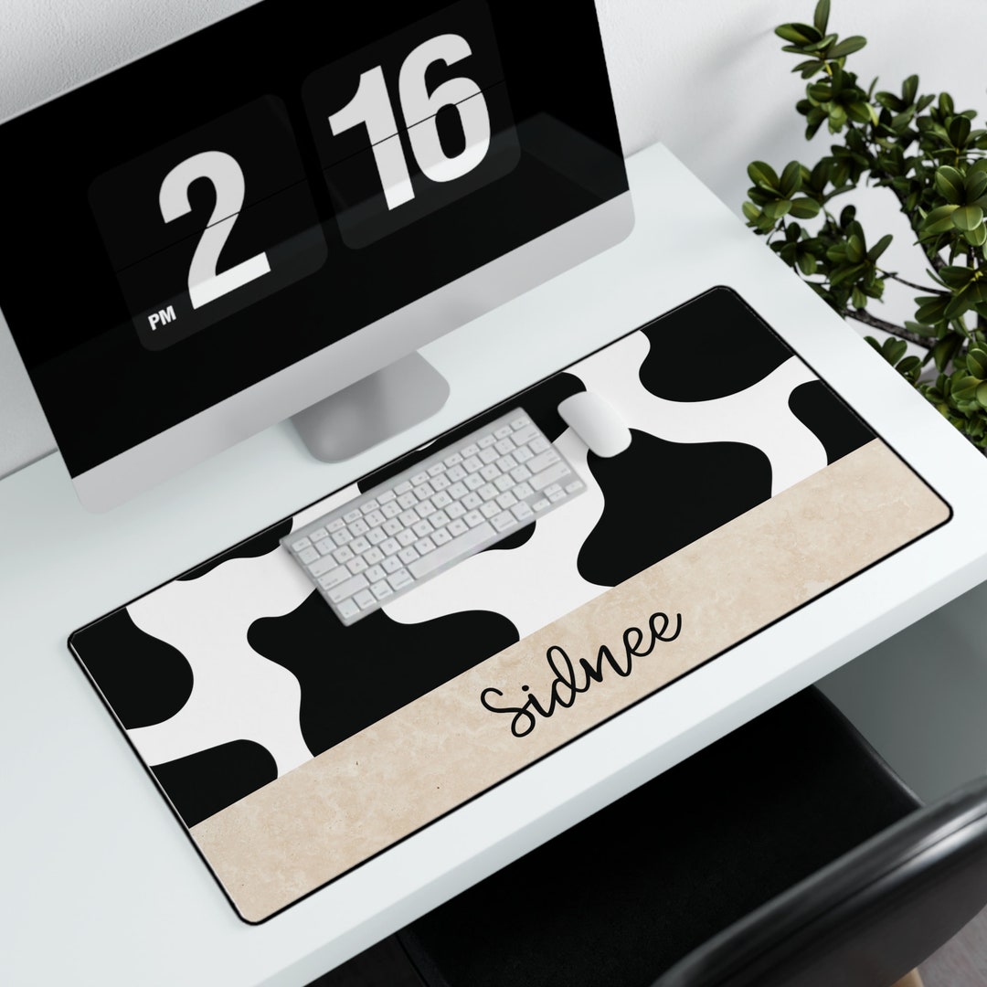 Personalized Cow Print Desk Mat WFH Desk Mat Extended Mouse - Etsy