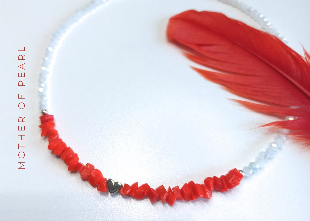 Mother of Pearl Necklace Nacre Neclace Red Nacre Necklace - Etsy