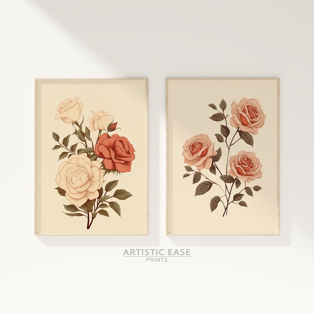 Printable Roses Wall Art Set of 2 Downloadable Floral Art Print ...