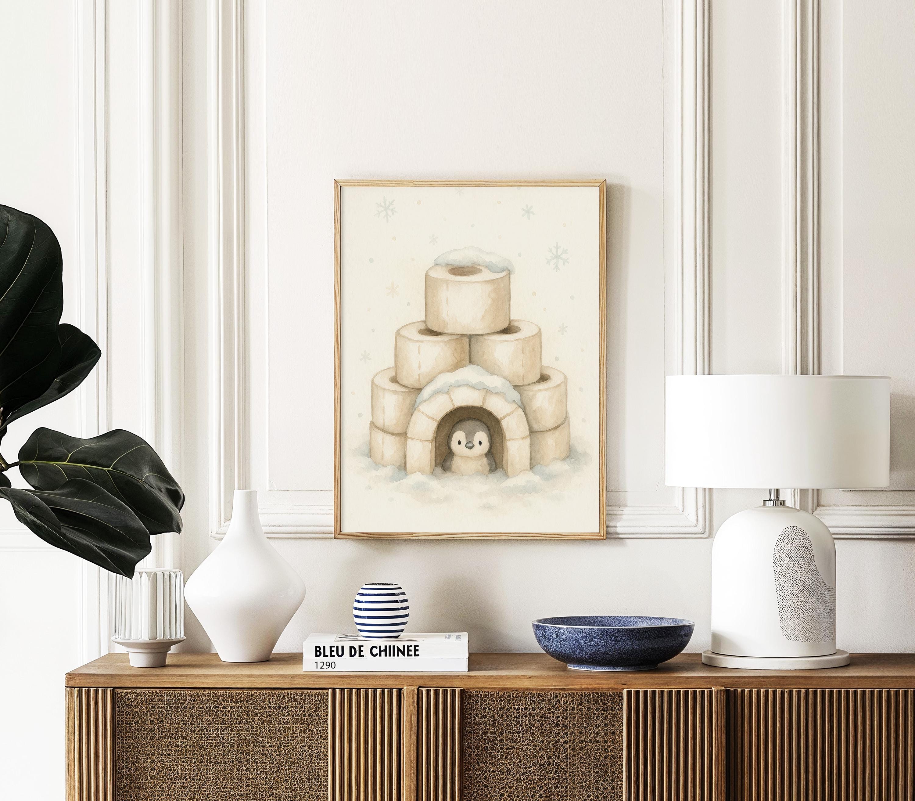 Funny Penguin Toilet Paper Igloo Wall Art, Winter Bathroom Decor, Cute ...
