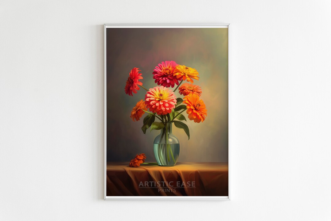 Zinnia Flower Wall Art, Nature Inspired Print, Vibrant Zinnia Floral ...