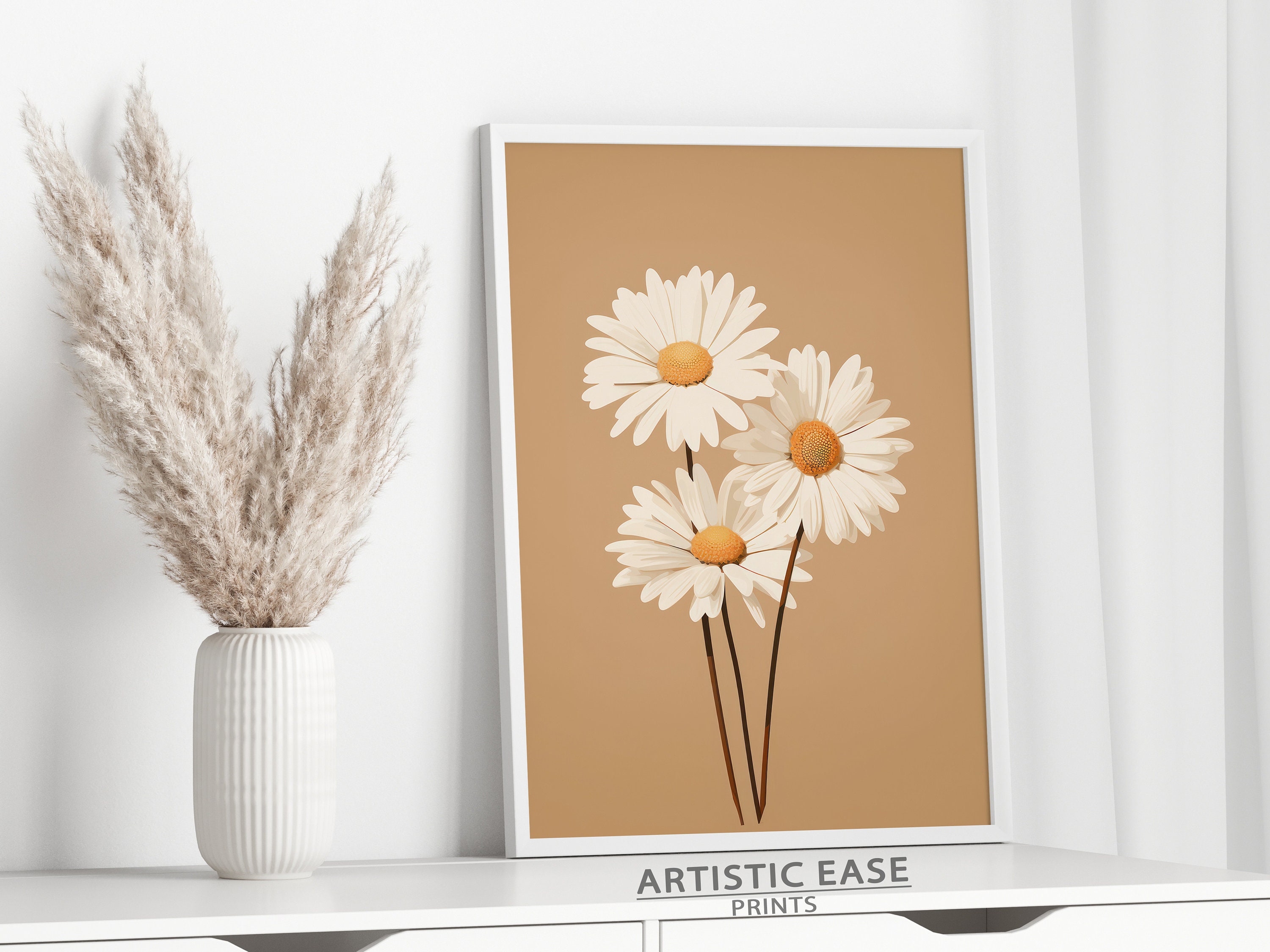 Daisy Printable - Flower Art Print, Neutral Boho Wall Decor, Daisies ...