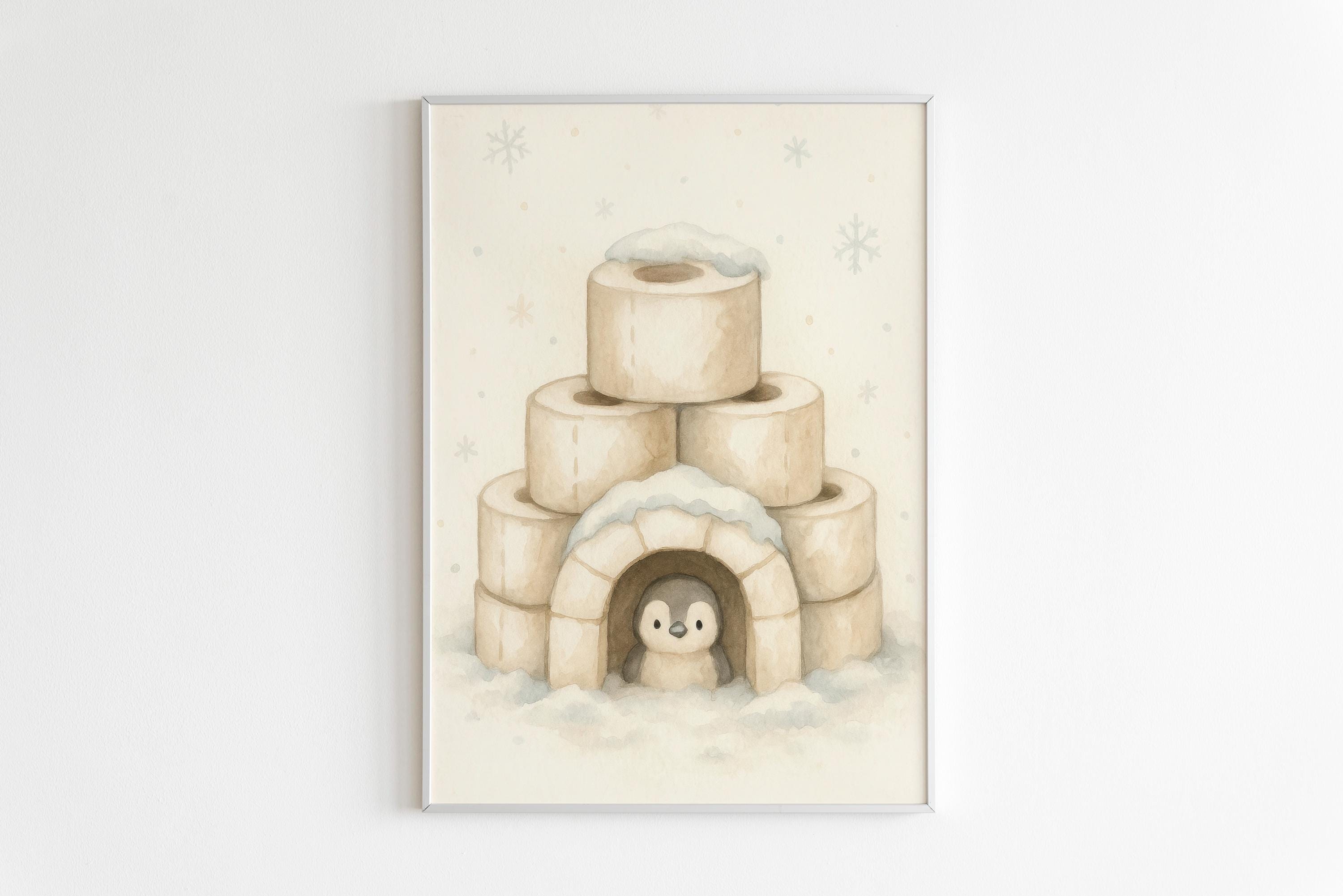 Funny Penguin Toilet Paper Igloo Wall Art, Winter Bathroom Decor, Cute ...