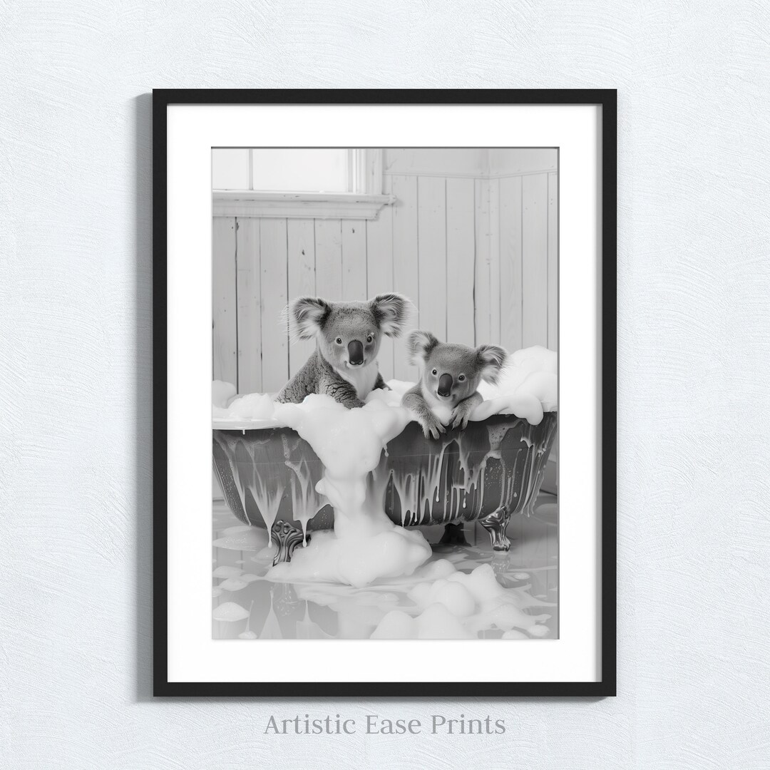 Koala Bathroom Art, Animal in Bathtub, Nursery Animal Print, Koala in ...