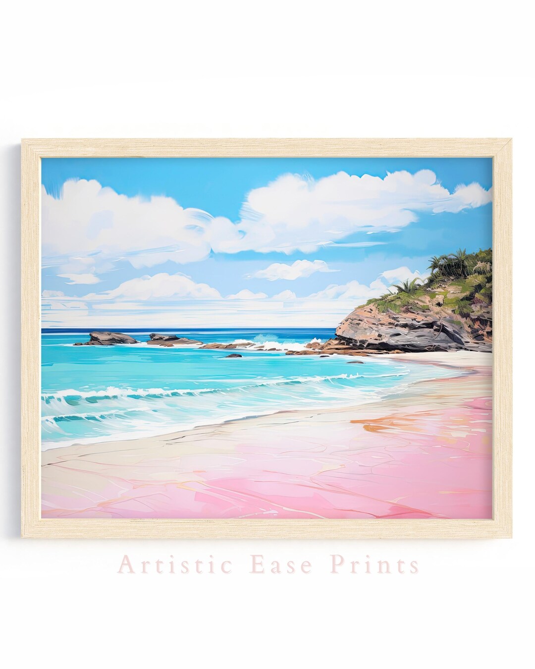 Pink and Blue Beach Wall Art Coastal Pink Abstract Painting - Etsy