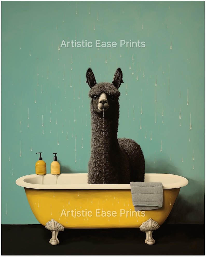 Llama in Bathtub Wall Art, Funny Bathroom Decor, Alpaca Print ...