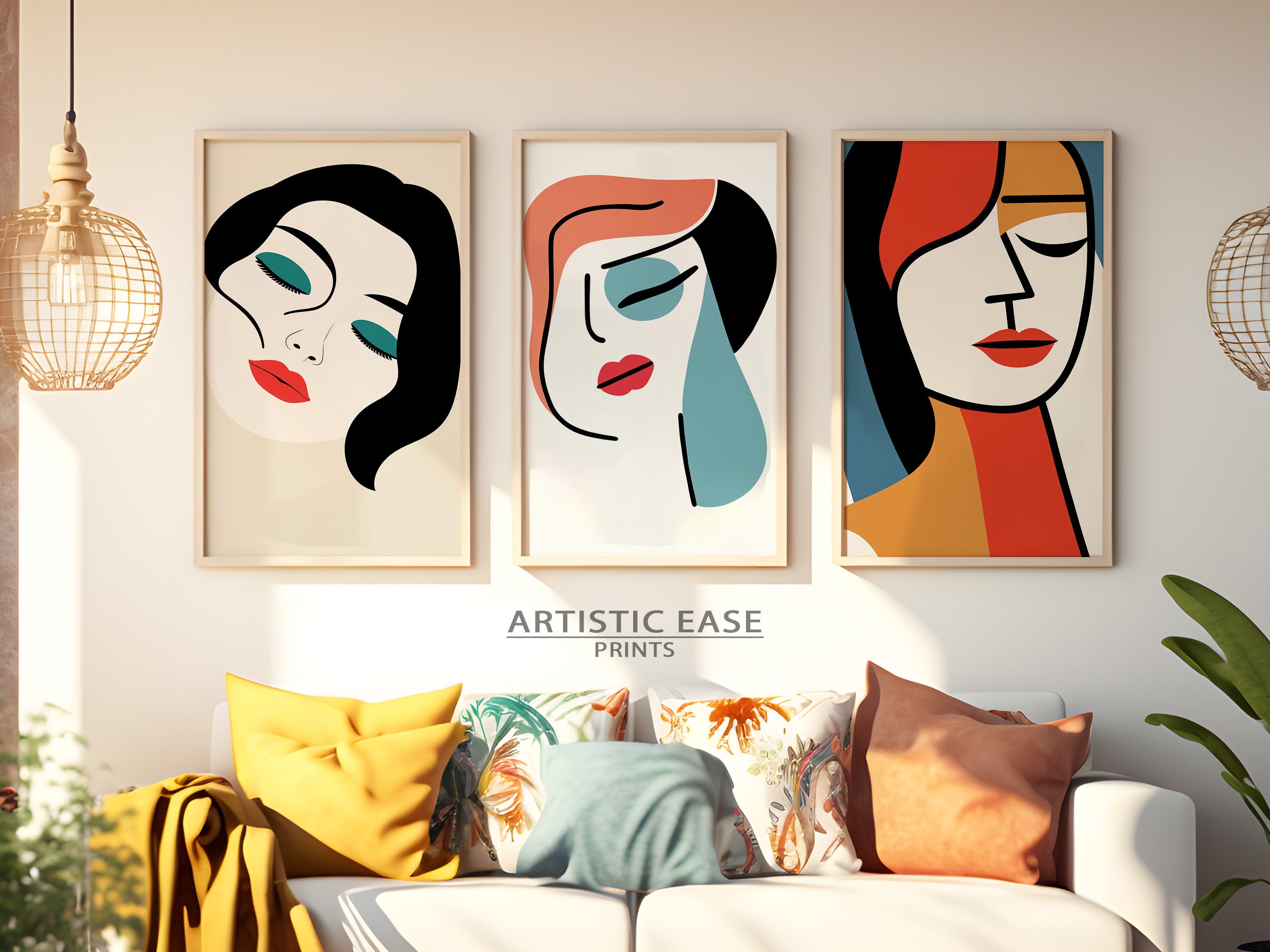 Abstract Woman Face Prints Set of 3, Female Face Line Art, Boho Woman ...