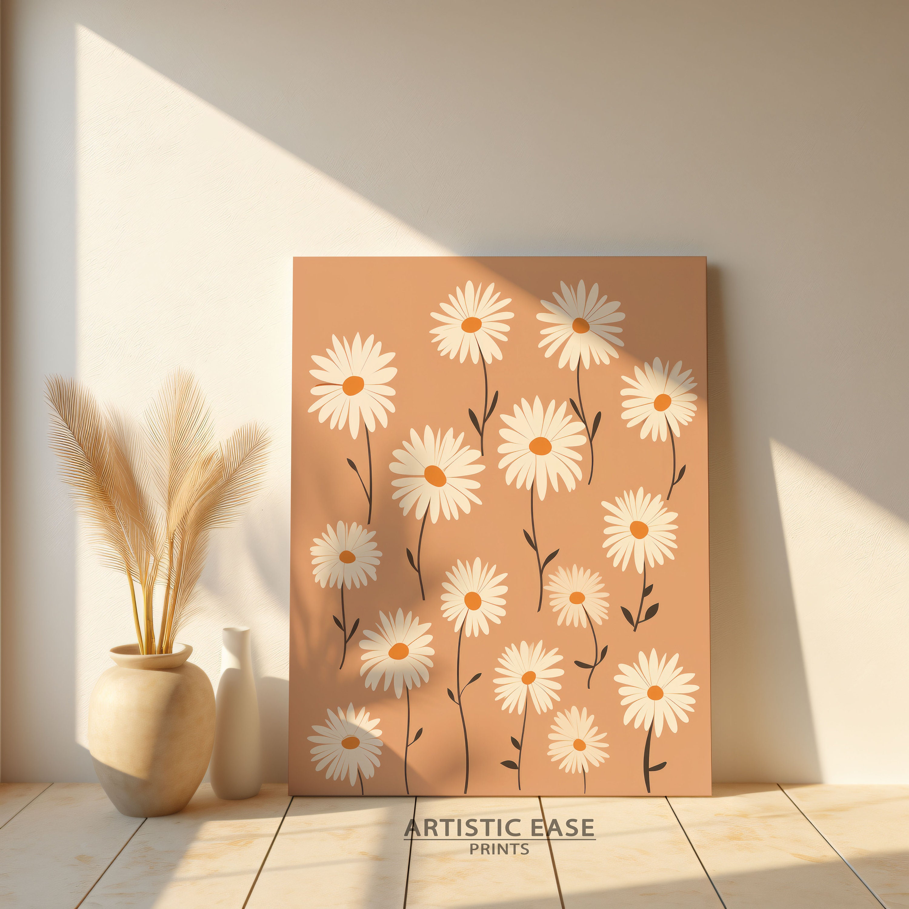 Daisy Printable Flower Art Print, Neutral Boho Wall Decor, Daisies Wall ...