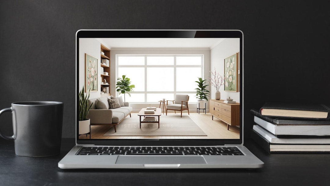 Therapy Home Office Zoom Background, Modern Floral Teams Virtual ...