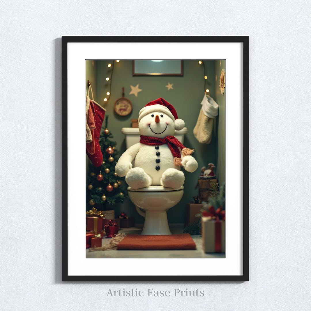 Funny Snowman Bathroom Wall Art, Christmas Bathroom Decor, Animal on ...