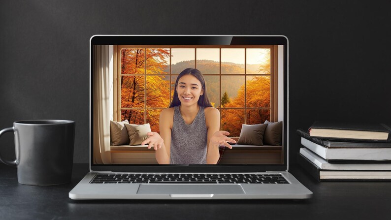 Autumn Forest Window Zoom Background, Cozy Fall Virtual Backdrop With ...