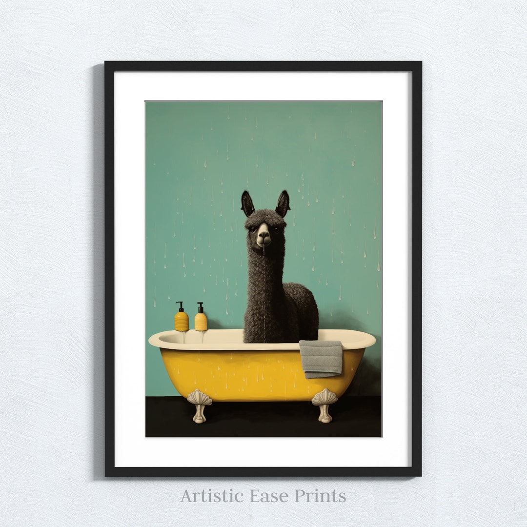 Llama in Bathtub Wall Art, Funny Bathroom Decor, Alpaca Print ...