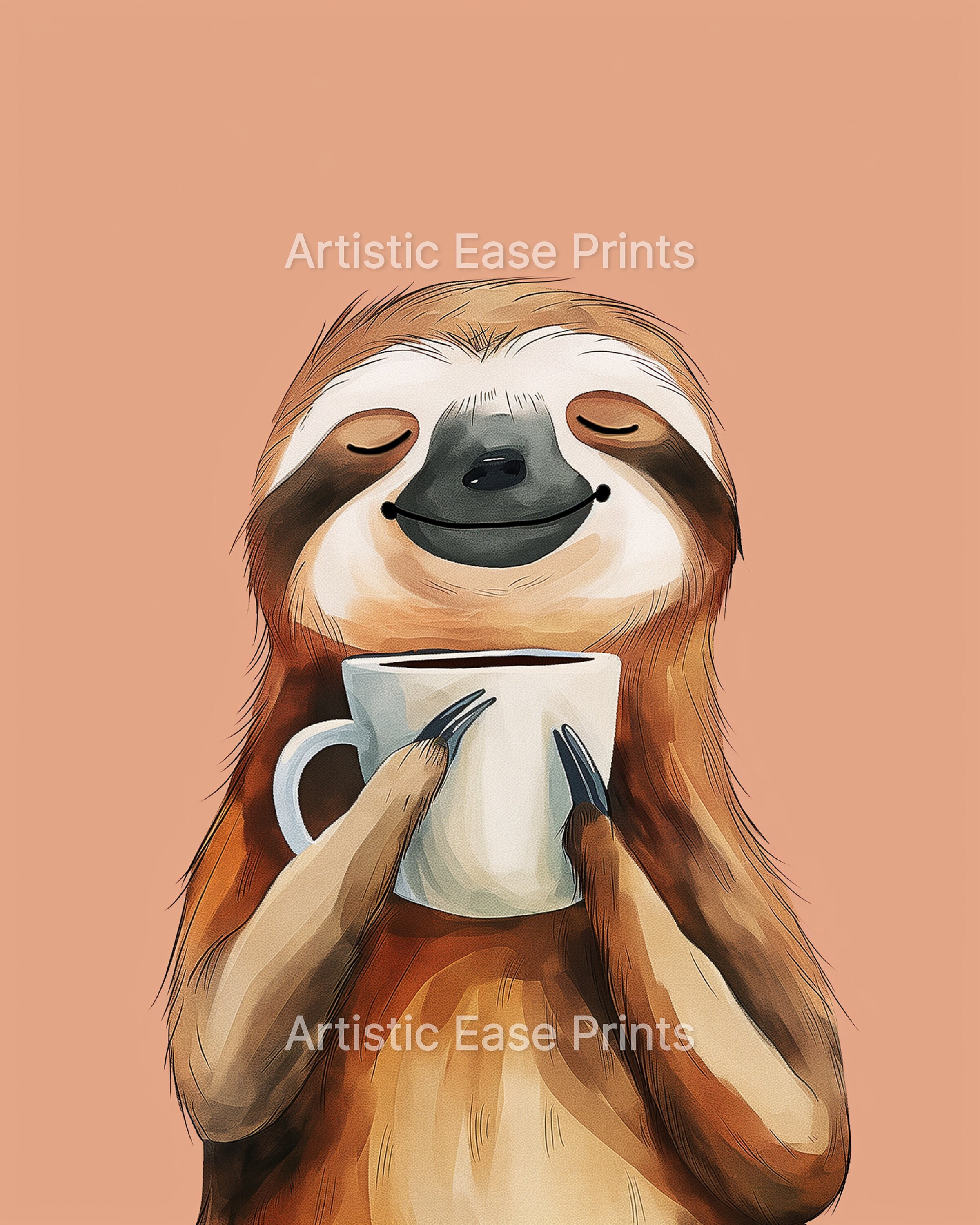 Cute Sloth With Coffee Poster, Animal Print Wall Decor for Kitchen ...