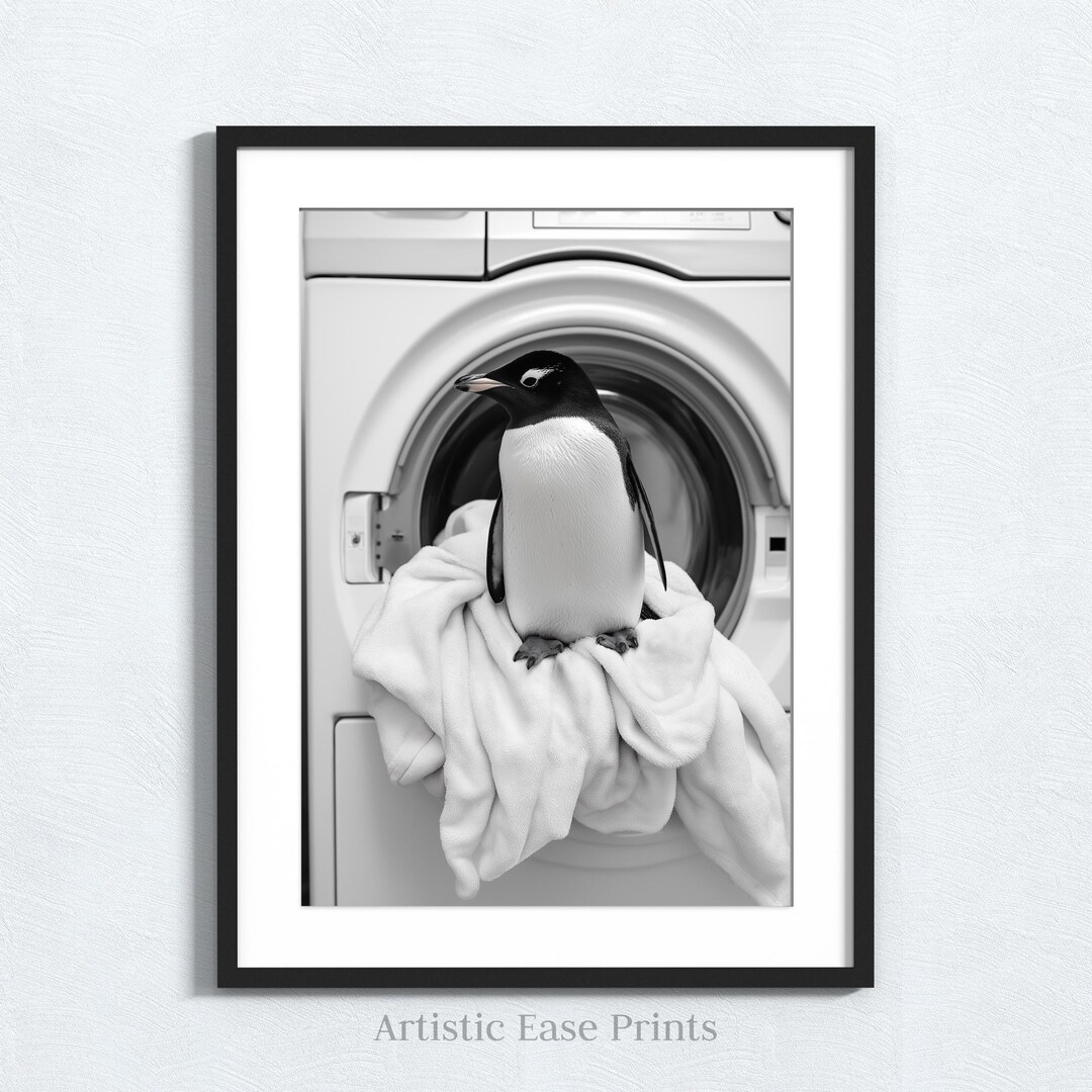 Cute Penguin in Washing Machine, Laundry Room Decor, Funny Laundry ...