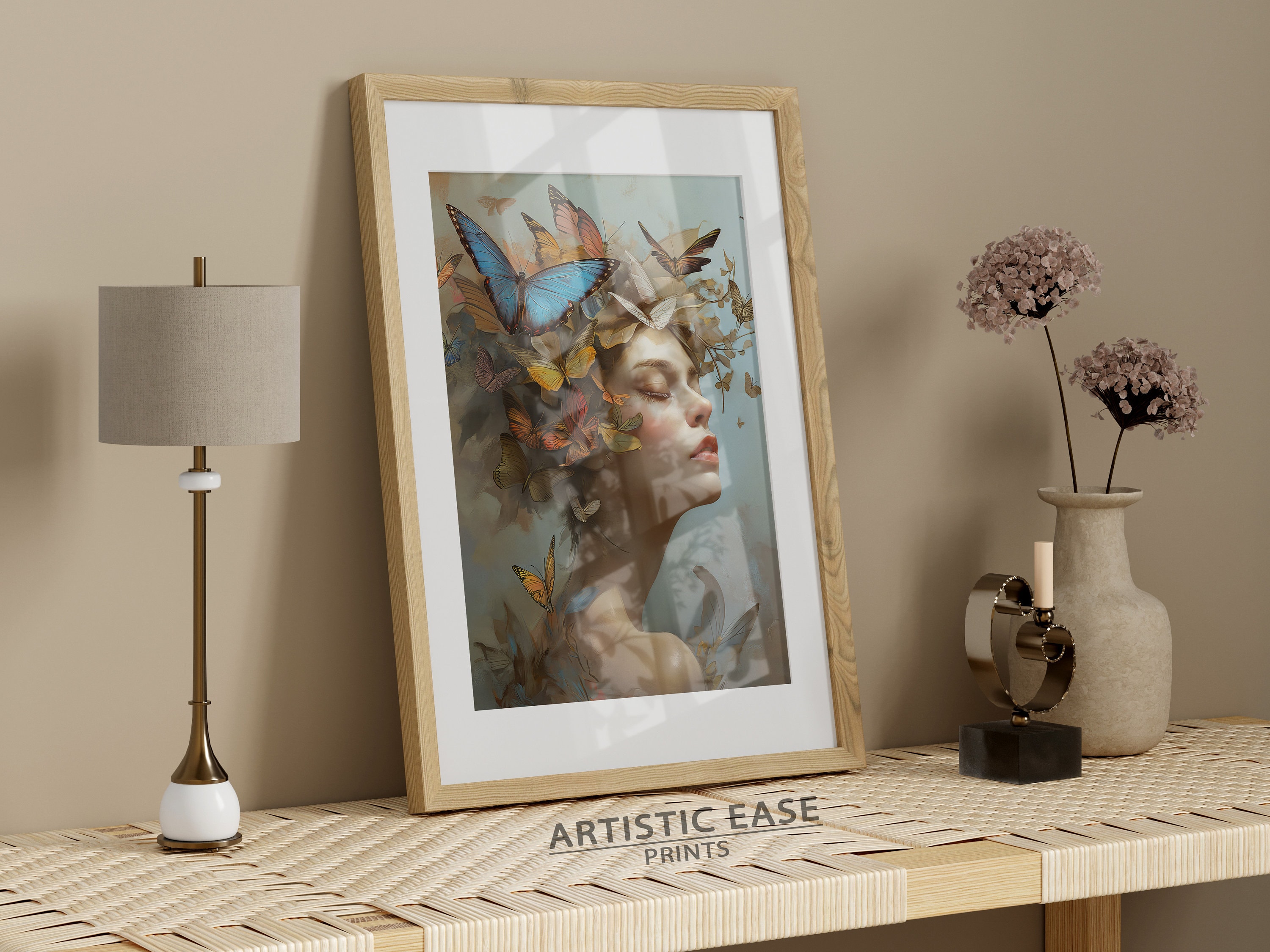 Abstract Lady Wall Art, Woman Portrait Art Print, Woman Butterfly Head ...
