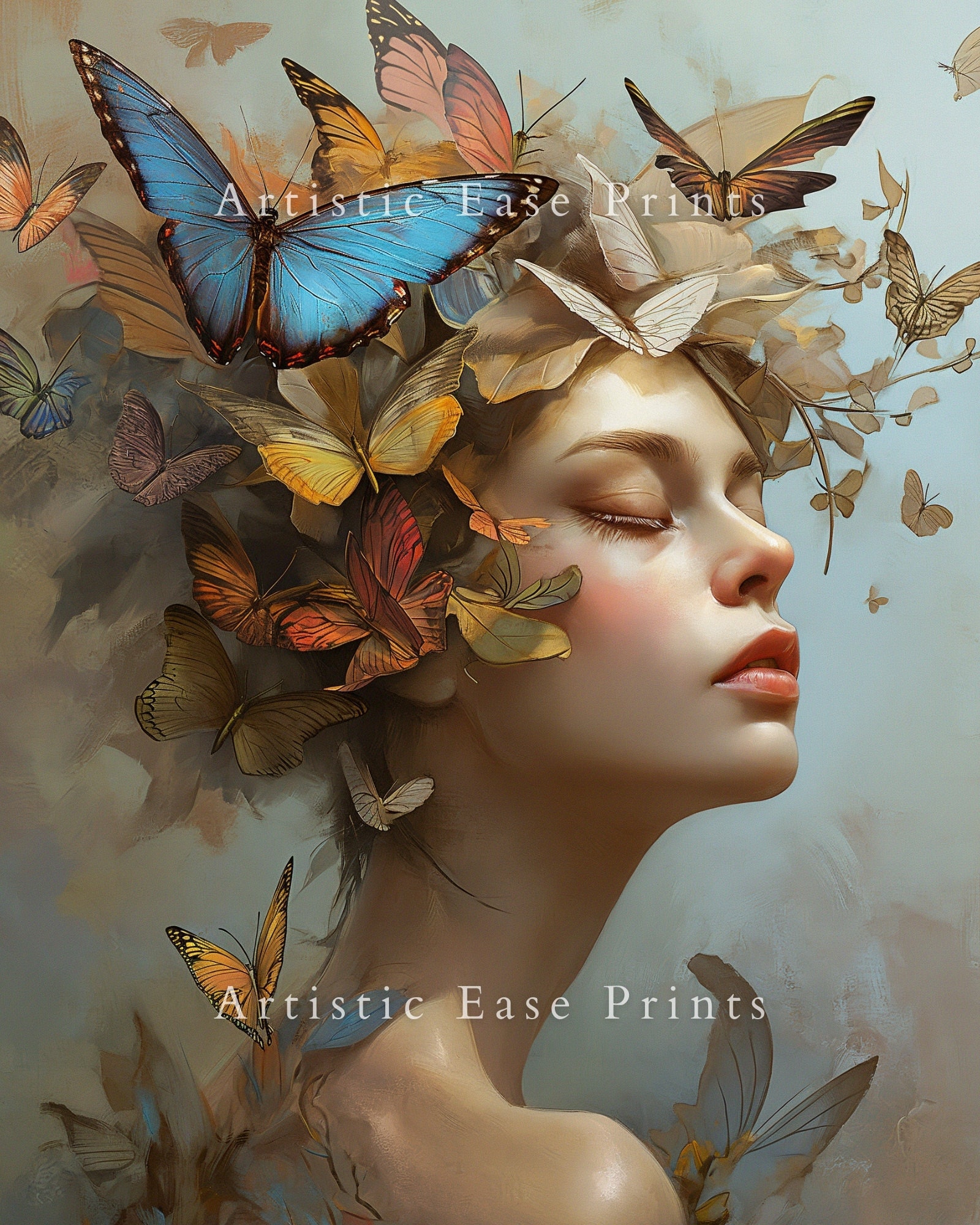 Abstract Lady Wall Art, Woman Portrait Art Print, Woman Butterfly Head ...