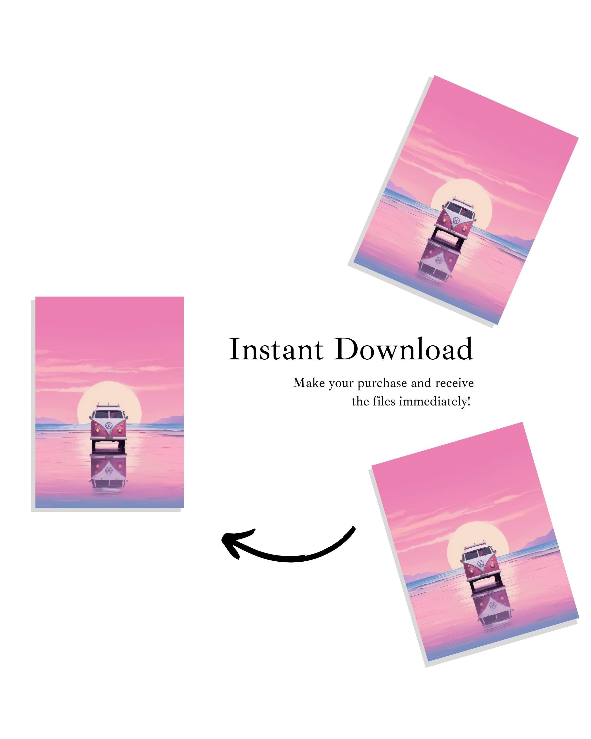 Beach Poster Art With Retro Bus, Coastal Van Wall Art Print, Boho Bus ...