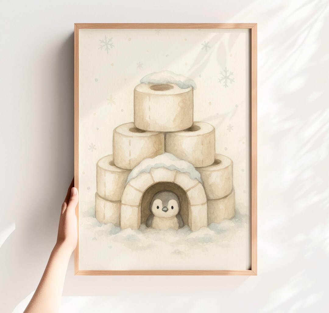 Funny Penguin Toilet Paper Igloo Wall Art, Winter Bathroom Decor, Cute ...