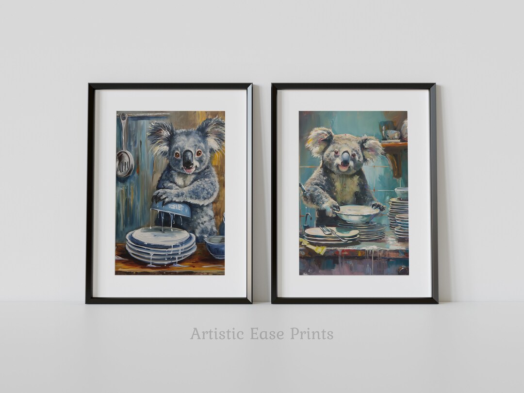 Kitchen Wall Art Koala Painting, Cute Koala Kitchen Decor, Funny Animal ...
