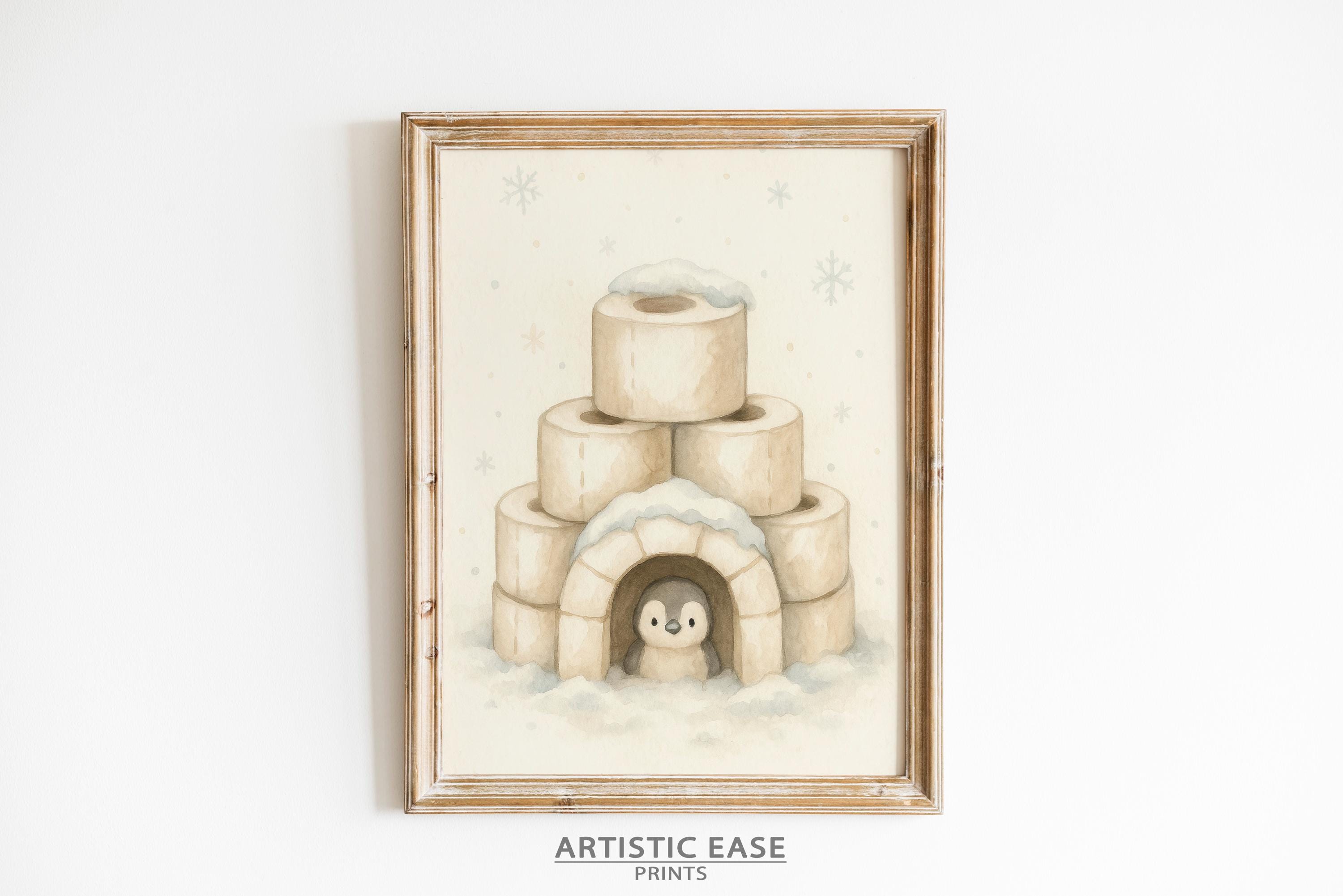Funny Penguin Toilet Paper Igloo Wall Art, Winter Bathroom Decor, Cute ...