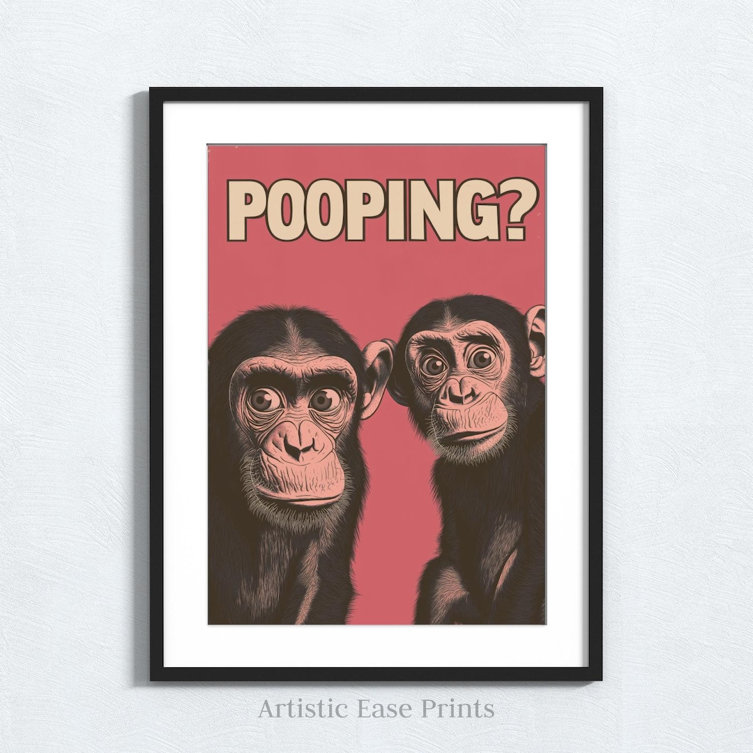 Funny Bathroom Poster Monkey Pooping Art Print, Humorous Toilet Artwork ...