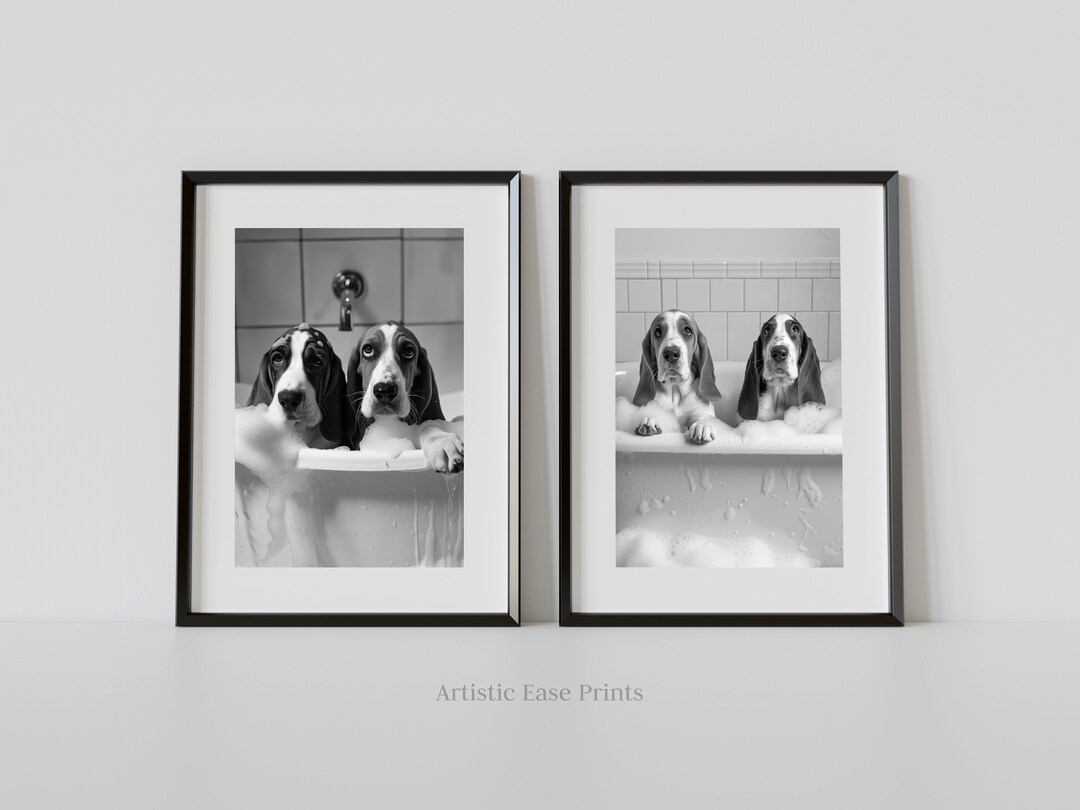 Basset Hound Bathroom Art, Animal in Bathtub, Nursery Animal Print, Dog ...