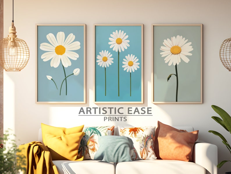Daisy Print Set of 3, Flower Art Print, Floral Boho Wall Decor, Daisies ...