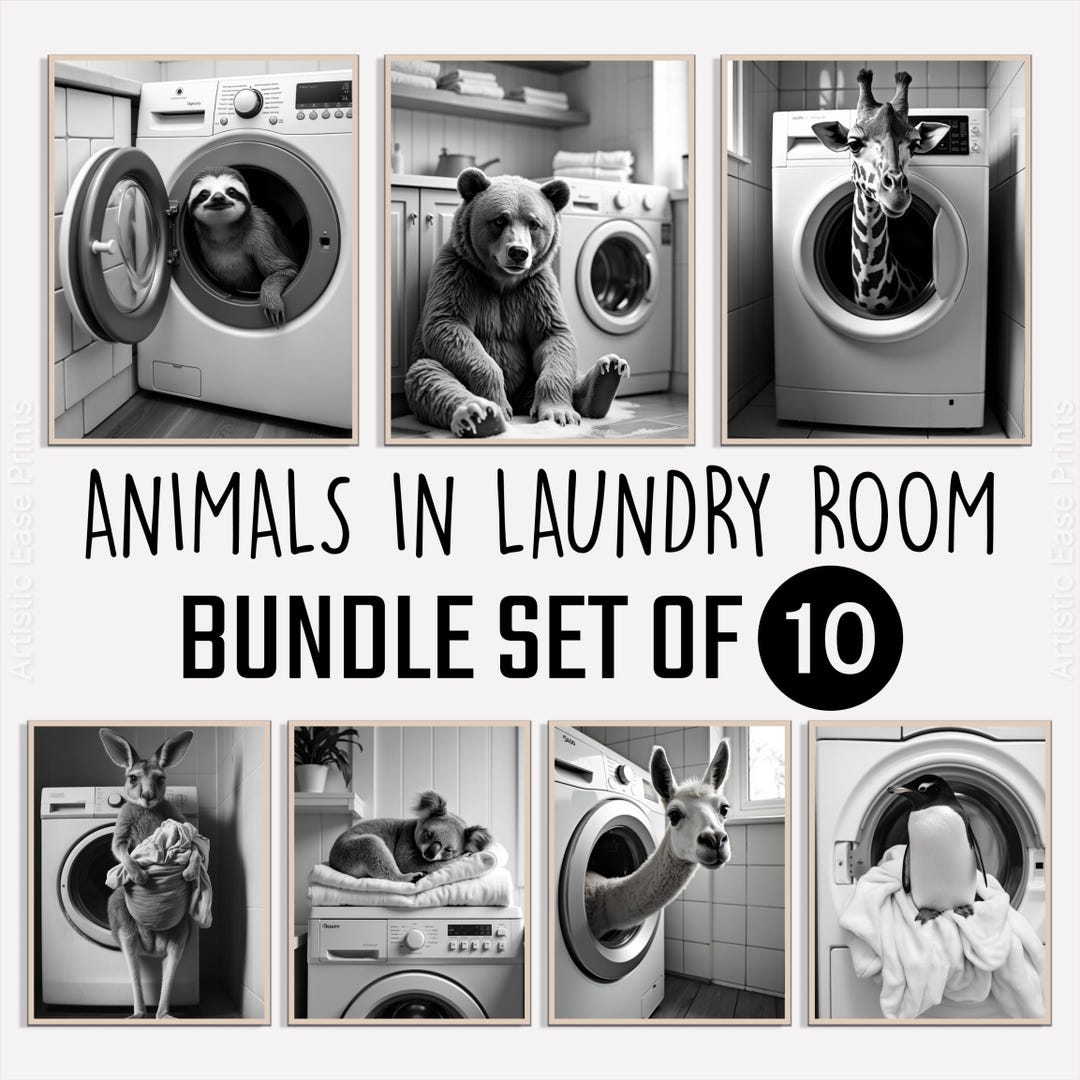 Laundry Room Wall Art - Set of 10 Funny Washing Prints, Whimsical ...
