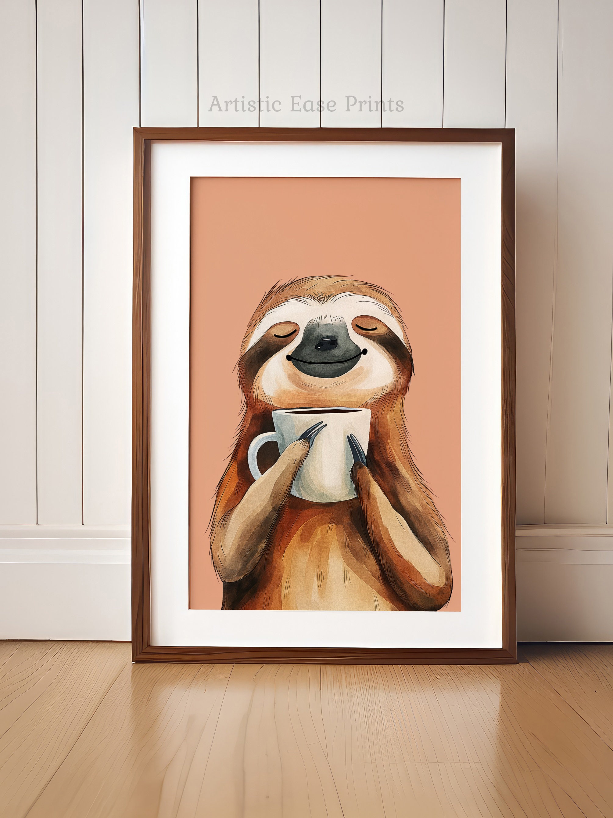 Cute Sloth With Coffee Poster, Animal Print Wall Decor for Kitchen ...