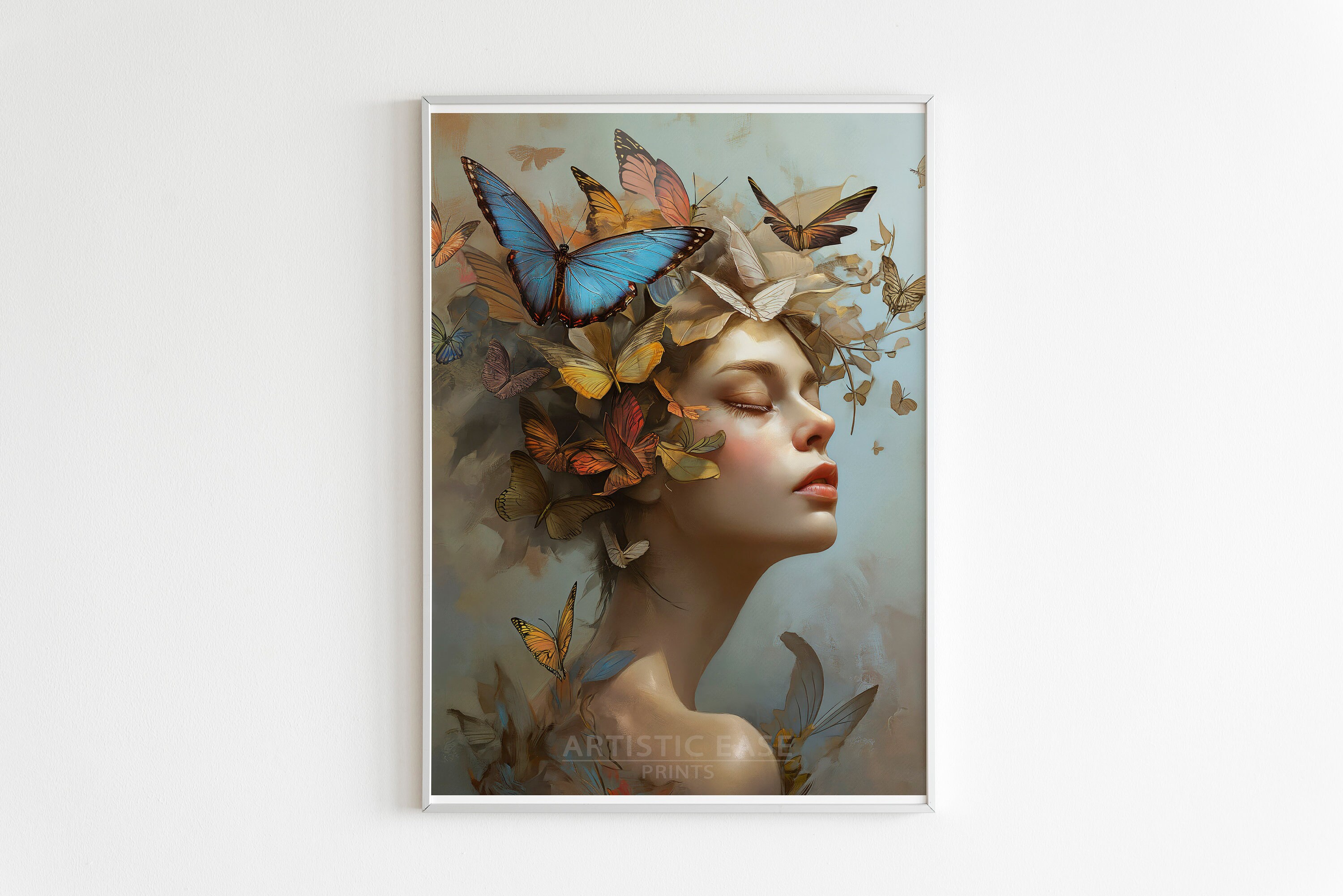 Abstract Lady Wall Art, Woman Portrait Art Print, Woman Butterfly Head ...