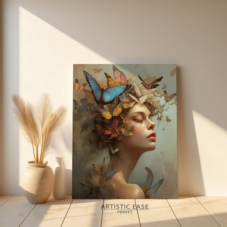 Abstract Lady Wall Art, Woman Portrait Art Print, Woman Butterfly Head ...